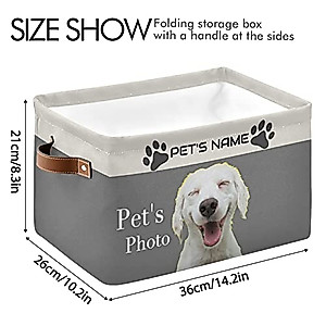 CHIFIGNO Personalized Dog Toy Storage Basket with Handles, Customized Pet's Name and Photo Collapsible Storage Boxes Organizer Bag for Clothes Storage Toys Storage, 1PC