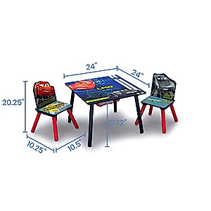 Delta Children Kids Table and Chair Set With Storage (2 Chairs Included) - Ideal for Arts & Crafts, Snack Time, Homework & More, Disney/Pixar Cars, 3 Piece Set
