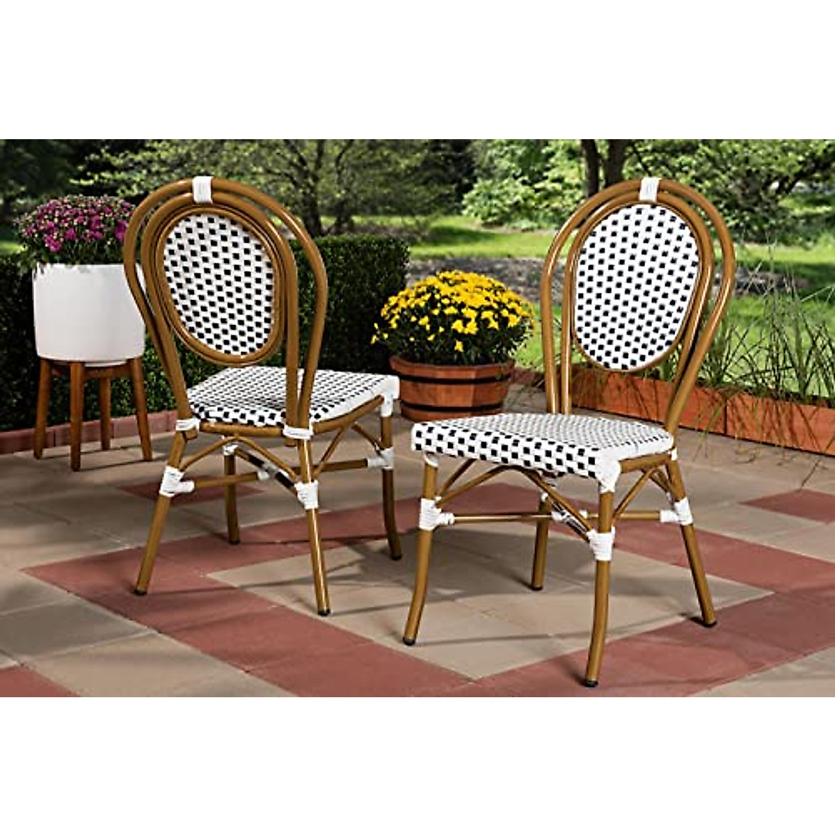 Baxton Studio Gauthier Classic French Indoor and Outdoor Navy and White Bamboo Style Bistro Stackable Dining Chair Set of 2