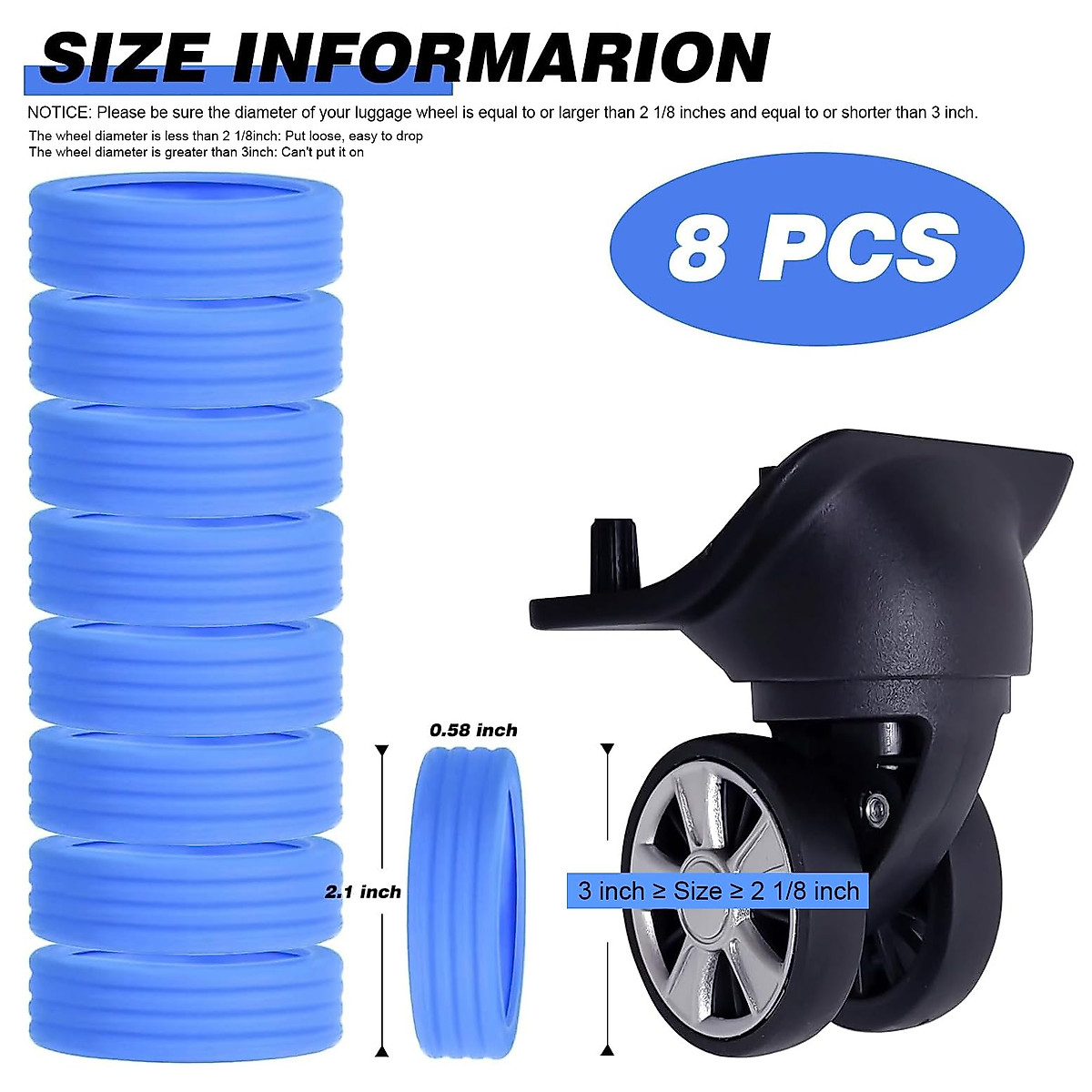 Tobeso-Nuoze Luggage Suitcase Wheels Cover 8 Pack Carry on Luggage Wheels Cover for Dule-Spinner Wheels Luggage Sets (Purple)