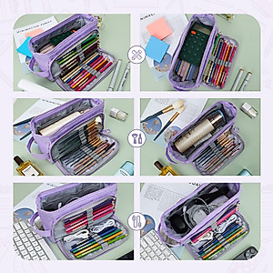 EOOUT Large Capacity Pencil Case Pencil Pouch Box, Big Organized Pencil Bag with Handle Cute Cosmetic Bag for College Middle School Travel Office Supllies Organizer (Purple)