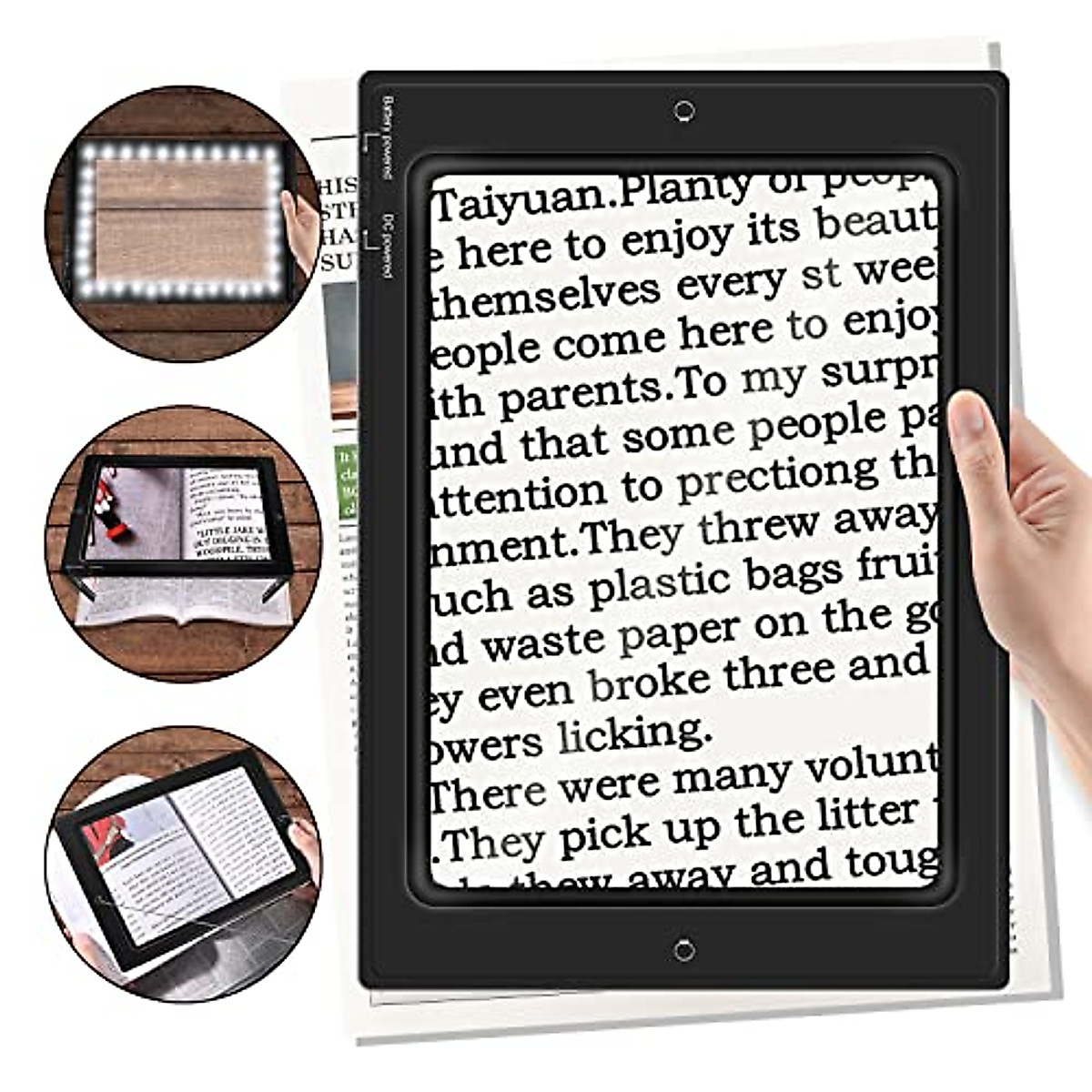 4X Magnifying Glass for Reading, 10＂x 6＂Large Full Page Magnifier with 50 Ultra-Bright LED Lights, Evenly Lit Perfect for Low Vision Person and Seniors
