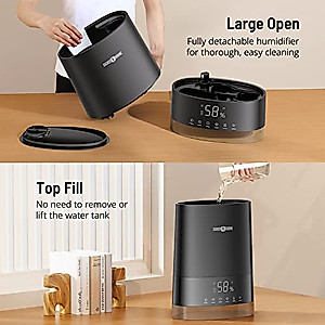 Humidifiers for Large Room,PARIS RHÔNE 6L Ultrasonic Cool and Warm Mist Humidifiers for Home Bedroom,Top Fill Air Humidifier with Remote,Humidity Sensor,LED Panel,Essential Oil, Valentine Gifts