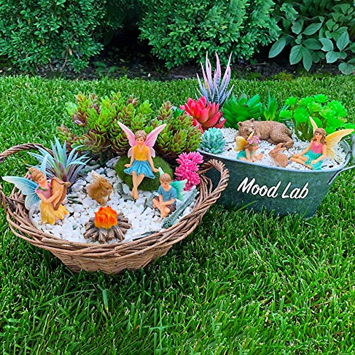 Mood Lab Fairy Garden - Miniature Fairies Figurines Accessories - Camping Kit of 9 pcs - Set for Outdoor or House Decor