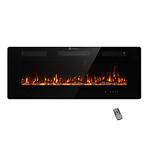 FODINGHILL 60" Insert Wall Mounted Electric Fireplace, Low-Noise Fireplace Heater Mantel Features a Touch Screen, Timer, Adjustable Flame Color, 700W / 1400W