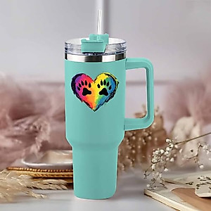 40 ounce insulated cup with handle, double-layer vacuum stainless steel material, equipped with straw, can keep warm or maintain cold drinks Love Rainbow Paw Animal 2 Lake Green