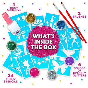 Original Stationery Glitter Tattoo Studio, Sparkly And Colorful Temporary Tattoos For Kids, Fabulous Toys for Girls and Great Birthday Gift Idea