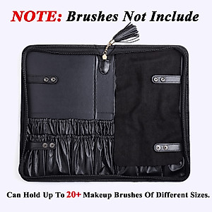 Rownyeon Professional Makeup Brushes Organizer Bag Makeup Artist Cosmetic Case Leather Handbag Black Travel Portable(Only Bag)
