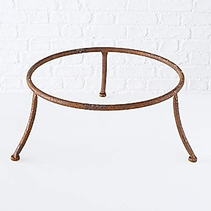 WHW Whole House Worlds 2 Piece Americana Fire Pit Set, Wide Bowl, Raised Tripod Stand, Vintage Style Rusty Finish, Iron, 18 1/2 Diameter x 9 H Inches