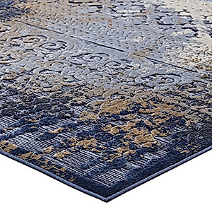 Modway Kalene Distressed Vintage Turkish 8x10 Area Rug in Blue, Rust and Cream