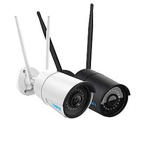 4MP WiFi OutdoorCam Bundle, White and Black, 2.4/5GHz WiFi, 100ft Night Vision, IP66 Waterproof, Smart Person/Vehicle Detection, Works with Google Assistant, RLC-410W