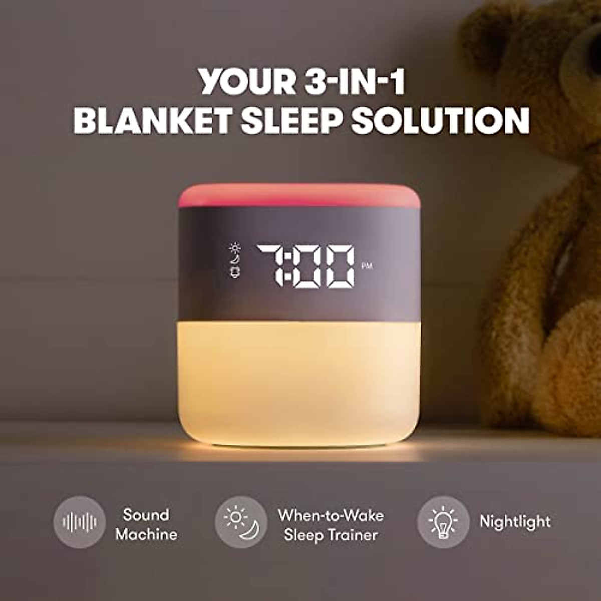 Frida Baby 3-in-1 Sound Machine + When-to-Wake Clock + Nightlight | White Noise Soother, Sleep Trainer, Alarm Clock, Nursery + Toddler + Kids Bedroom (Bluetooth)