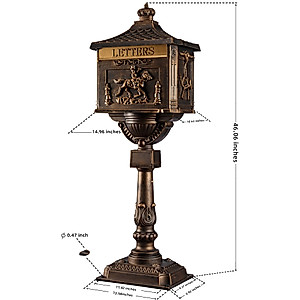 ZOTORUN Mailbox Rustproof Cast Aluminum Locking Security Post Mount Mail Box, Large, Bronze