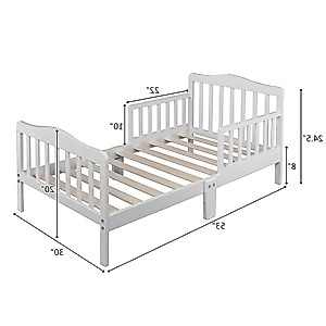 Ochine Toddler Bed Frame Kids House Bed Multifunctional Solid Wood Kids Bed Classic Wooden Children Bed Frame Toddler Beds Wooden Kids Bed Frame with 2 Side Guardrails for Kids, Teens, Girls, Boys