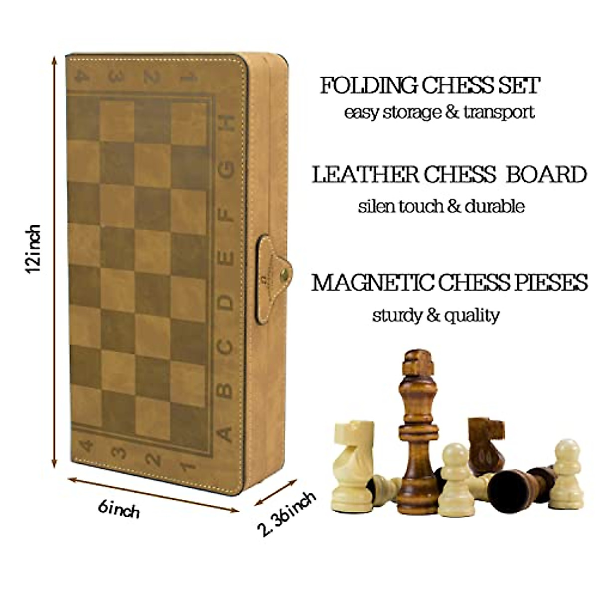 Chess Set for Adults & Kids -Leather Chess Board Magnetic Chess Pieces Unique Design Chess Game Gift Choice for Kids and Adults 2 players