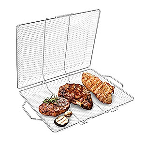 Skyflame Portable Grill Basket, Rustproof Stainless Steel Barbecue Grilling Basket for Most Outdoor Grilling Vegetables Fishes Shrimp Steak Meat Chops Kabob