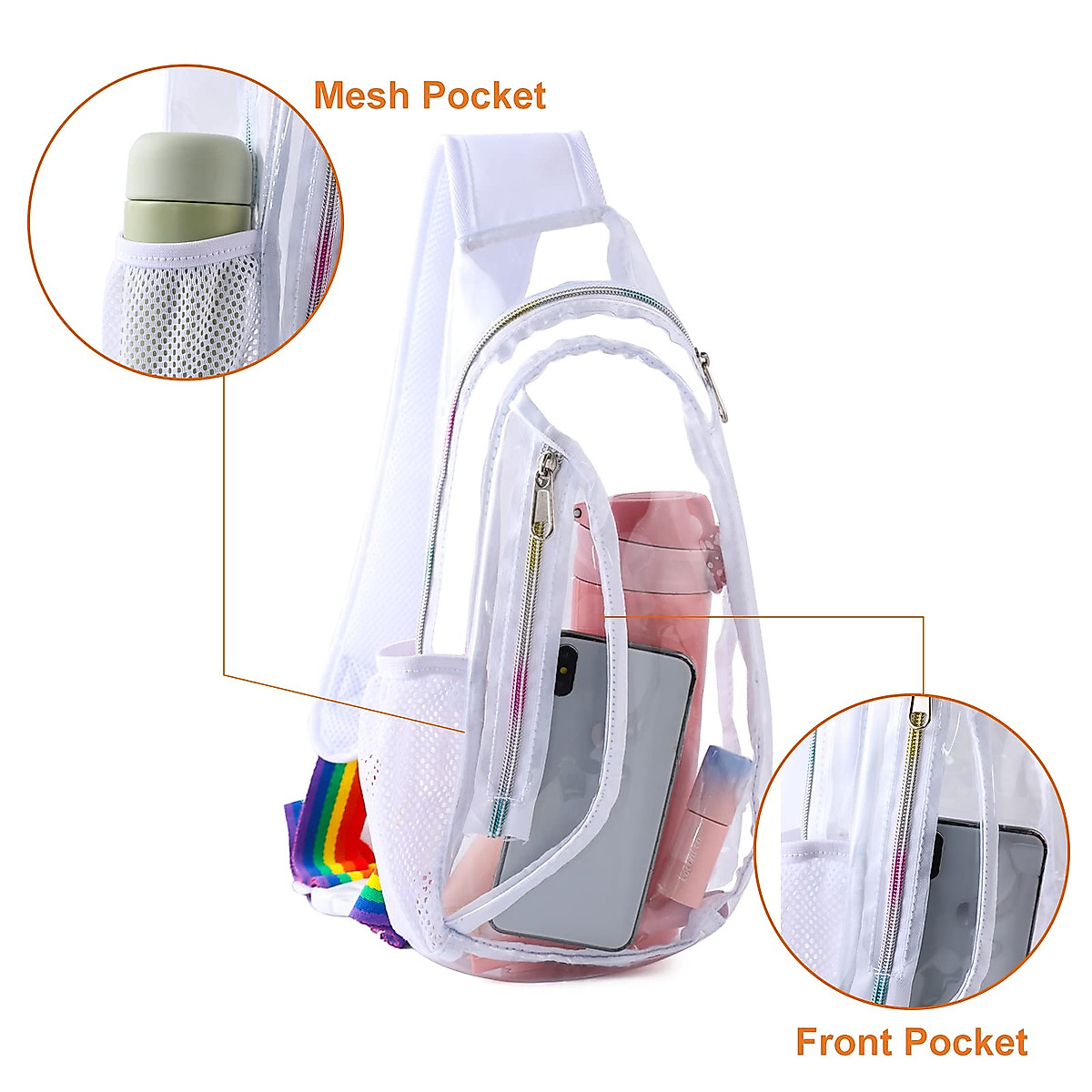 Edraco Clear Sling Bag, Stadium Approved Mini PVC Crossbody Shoulder Backpack, Transparent Casual Chest Daypack for Women & Men, Perfect for Hiking, Stadium or Concerts(White)