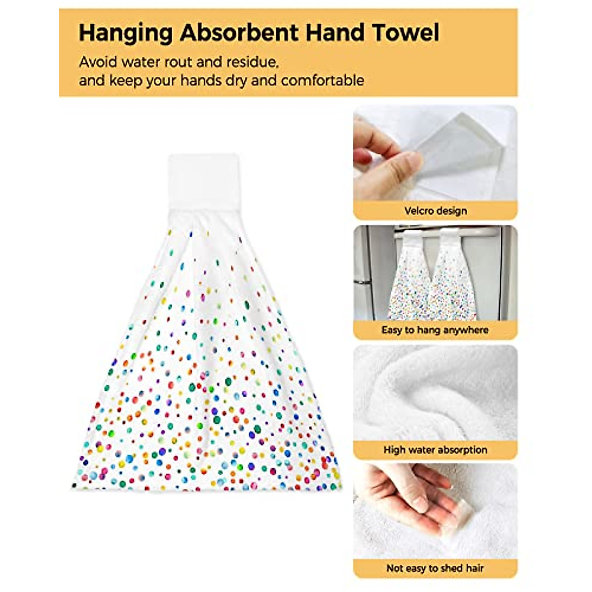 Colorful Texture Kitchen Towels with Hanging Loop 2 Pack, Absorbent Hand Towels for Bathroom, Gradient Watercolor Polka Dot White Hand Kitchen Towel Tea Bar Dish Cloths Tie Towel 18"x14"