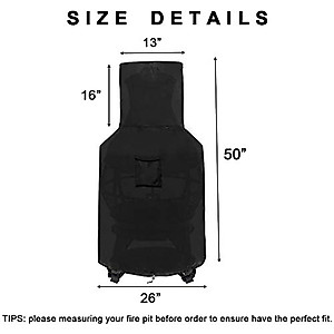 WOMACO Chiminea Cover Waterproof Patio Chiminea Fire Pit Cover Heavy Duty Weather Resistant Outdoor Chimney Protective Cover (25"D x 50"H, Black)