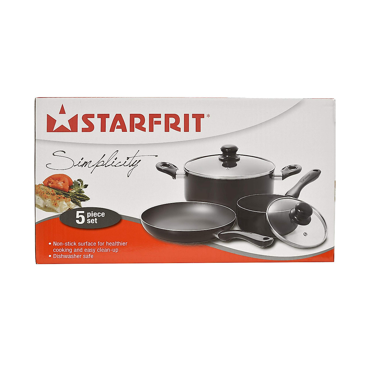 Starfrit Simplicity 5-Piece Cookware Set with Bakelite Handles, Black