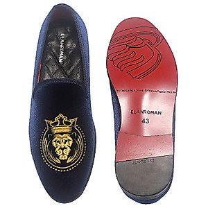 ELANROMAN Loafers for Men Velvet Dress Shoes of Embroidered 2.0 Wedding Party Prom Penny Navy Shoes US 10