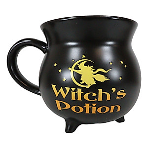 Ebros Wicca Sacred Witch's Potion Reduction Fired Porcelain Black Cauldron Shaped Bowl Or Large Mug 32oz With Handle Hot Cocoa Coffee Tea Cereal Soup Mugs Bowls Occult Witchcraft