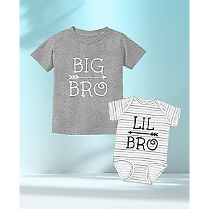 Big Bro Lil Bro Matching Outfits Baby Announcement Sibling Brother Shirts Big bro Gray 4T / Lil bro Gray/White NB (0-3M)