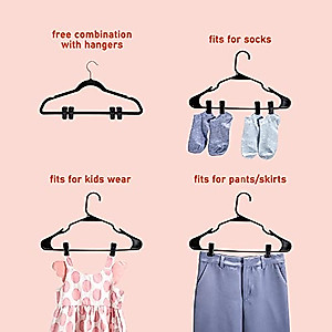 HOUSE DAY Plastic Hanger Clips, Strong Pinch Grip Clips for Use with Slim-line Clothes Hangers, Finger Clips (100Pcs Black)