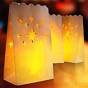 PChero 12pcs Luminary Bags, Ideal for Electric LED Votive Tealight Candles Holder, Fire Retardant Paper Lantern Bag for Wedding Party Thanksgiving Christmas Valentines Decoration