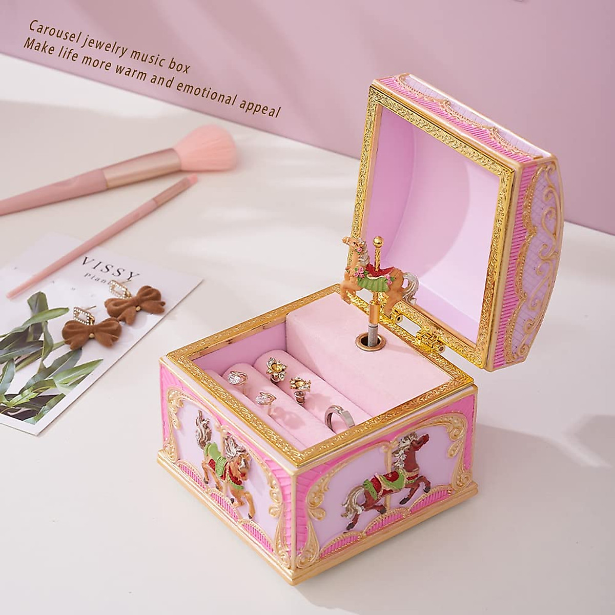 LOVE FOR YOU Gift Wrapped Music box Musical Carousel Horse Jewelry Box for Girls and Women Baby Kids Sister Niece Daughter Mom Granddaughter Grandma Birthday Presents Christmas Gifts