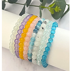 WAINIS 16PCS 6mm Gemstone Beaded Bracelets for Women Tiny Crushed Stone Crystal Bracelet Beaded Couples Stretch Unisex Stretch Bracelets Jewelry