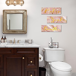 3 Pieces Funny Rustic Wooden Art Wall Hangings Relax Soak Breathe Pink Gold Marble Style Wood Signs 12 X 4 Inches for Home, Living Room, Bedroom, Yoga Room Wall Decor