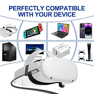 BSTKEECL Nylon Braided Link Cable 20FT Compatible for Oculus Quest/Meta Quest 2 and PC/Steam VR Link Cable - USB 3.1 A to USB C 5Gbps High Speed Data Transfer Charging Cord. (Grey).