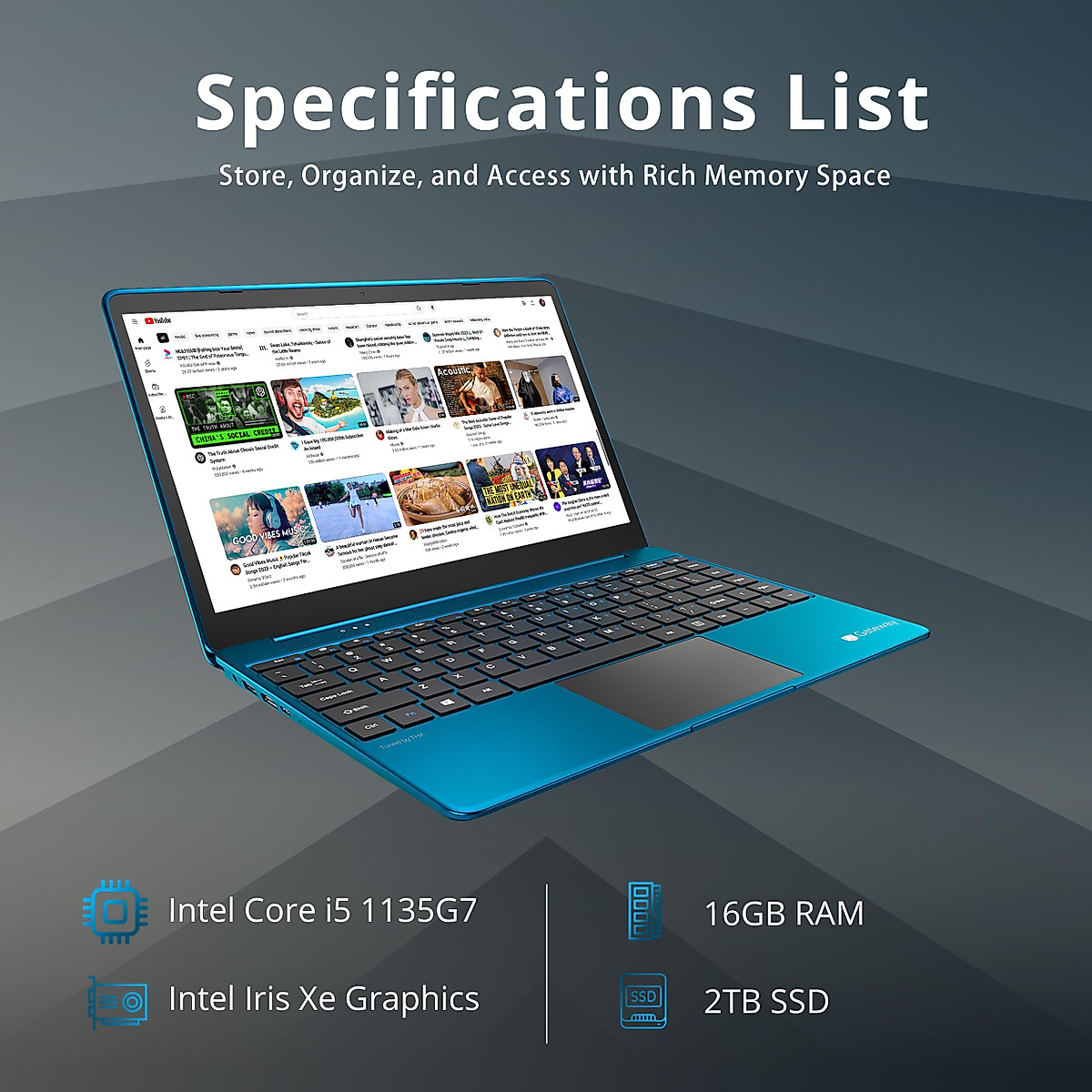 Gateway Ultra Slim Laptop, 14.1" IPS FHD Display, Intel i5-1135G7, 16GB RAM, 2TB SSD, Intel Iris Xe Graphics, 1.0 MP Camera, Fingerprint Scanner, Bluetooth, Blue, Win 10, 32GB Hotface USB Card