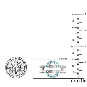 Dazzlingrock Collection Round Aquamarine & White Diamond Ladies Enhancer Guard Double Wedding Ring, Sterling Silver, Size 6.5