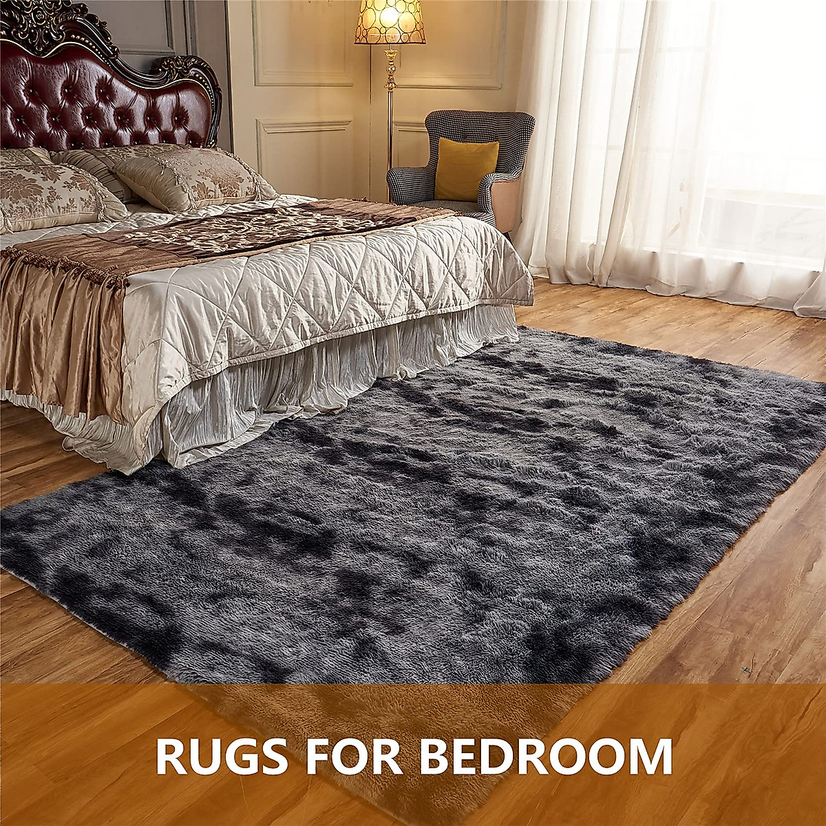 Arbosofe Rugs for Living Room, Area Rug for Bedroom, 8 x 10 Clearance Tie Black and Grey Nursery Room Rug, Large Throw for Playroom Room- Soft, Fluffy, Shaggy Carpets for Kids Room Girls