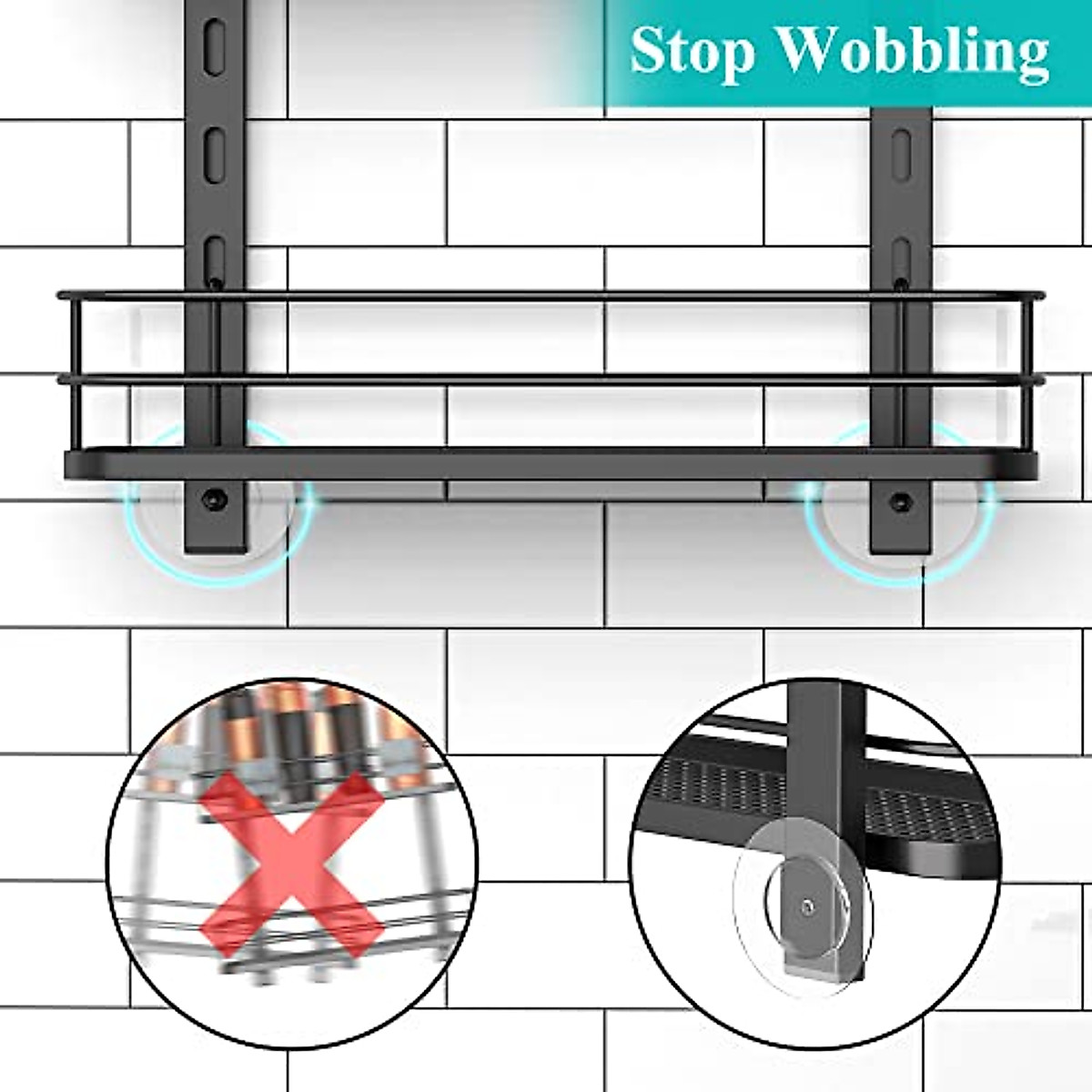Nieifi 4 Tier Anti Swing Over Head Shower Organizer Basket Shelf, Hanging Shower Caddy, Rust Proof Bathroom Shelves Black
