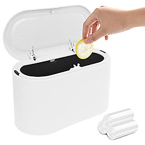 SHAIDOJIO Mini Trash Can, Desktop Wastebasket with Lid, Removable Small Garbage Can, Pop Up Tiny Countertop Trash Bin for Desk Office, Bedroom, Bathroom, Vanity, Coffee Bar Tabletop (White)
