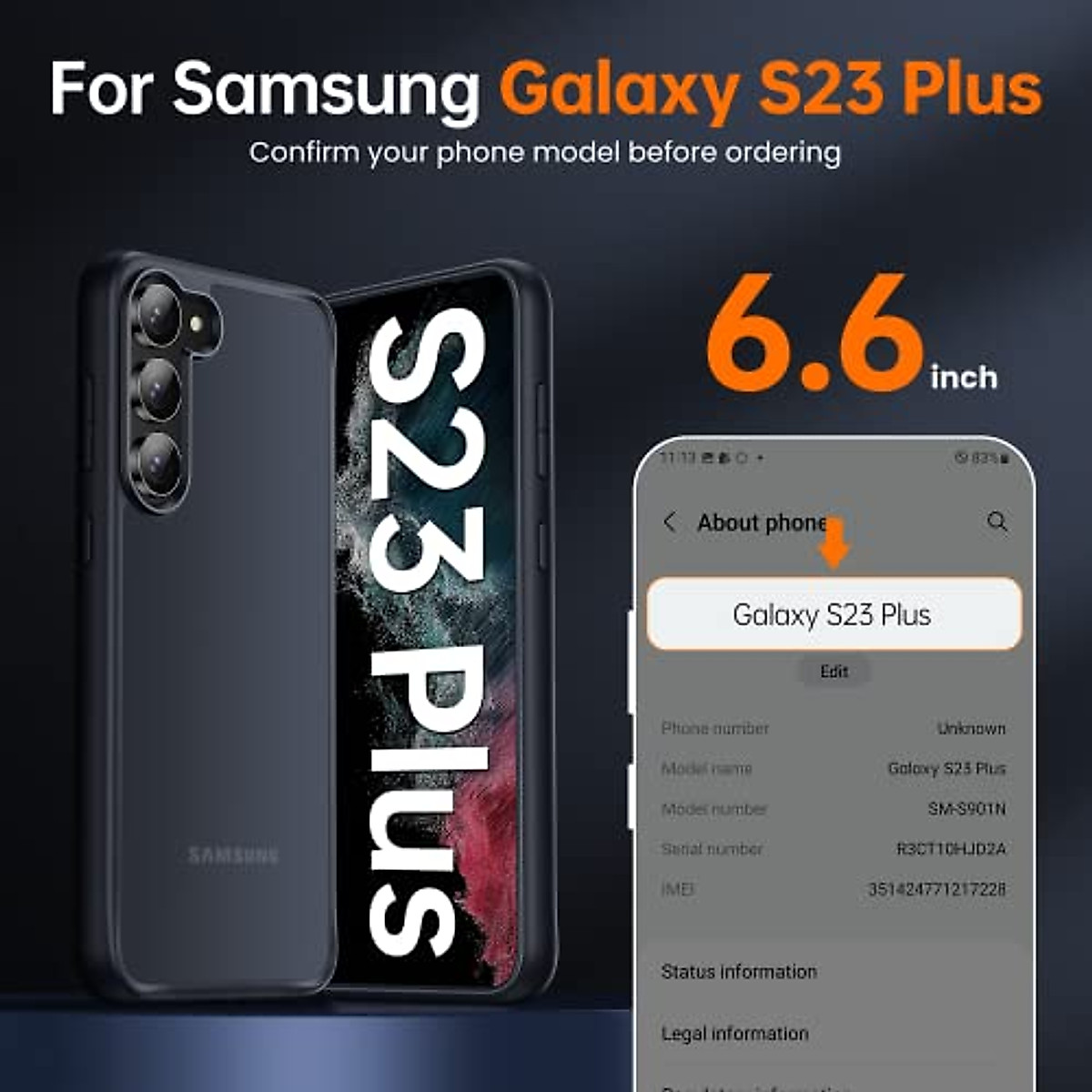 Meifigno Magic Series Samsung Galaxy S23 Plus 6.6" Case - Military Grade Drop Protection, Silky Touch Translucent Matte, Black