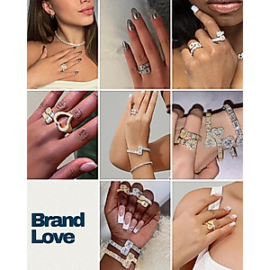 Lulu Mel Iced Out Jewelry baguette CZ adjustable heart ring，bling bling all match gold pinky ring party rose gold love girl women luxury (Silver, 6)