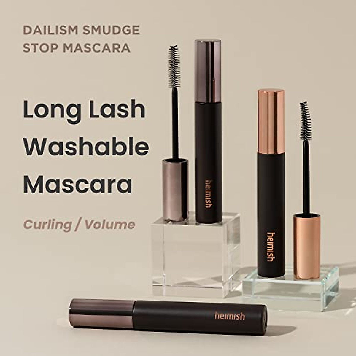 heimish Dailism Smudge Stop Mascara - 0.32oz/9g (Curling) | Non-Smudging, Curling Mascara | Washable, Non-Clumping, Waterproof Mascara for Eye Makeup | Kbeauty