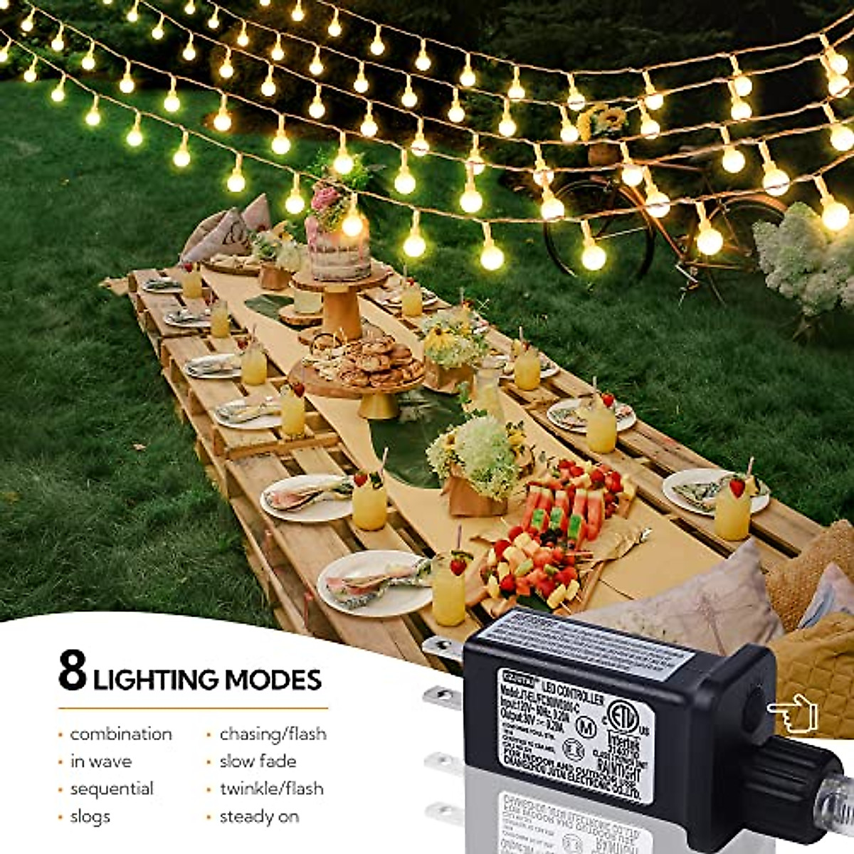 HEYFUNi 39ft 100 LED Globe String Lights Bedroom, Indoor String Lights with 8 Lighting Modes, Plug in Globe Fairy Lights for Bedroom Patio Party Outdoor Wedding Garden Decor