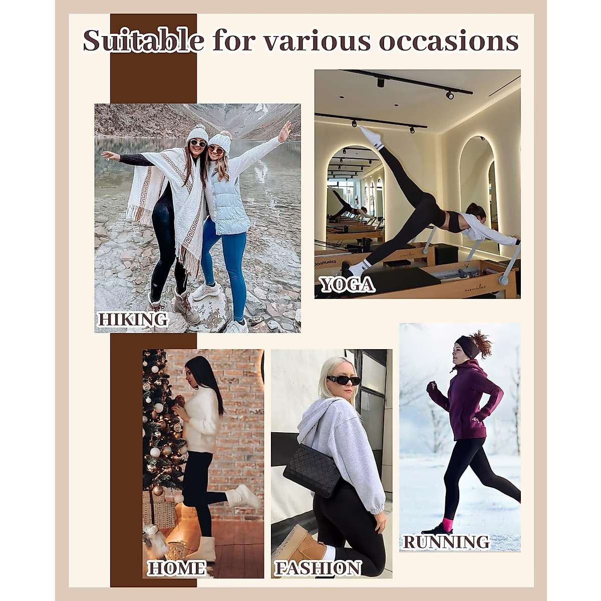 HIGHDAYS 3 Pack Leggings with Pocktes for Women - High Waist Tummy Control Soft Women's Yoga Pants for Workout Running, Black/Gray/Coffee, ONE Size