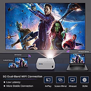 5G WiFi Native 1080P Outdoor Movie Projector, FINATI·CoolHut Wireless Projector with WiFi and Bluetooth, Mini Portable Projector with Carry Bag & Tripod Compatible with iPhone/PC/TV Stick/PS5(White)