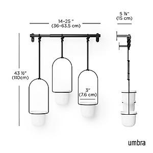 Umbra Triflora Hanging Planter for Window, Indoor Herb Garden, White/Black, Triple