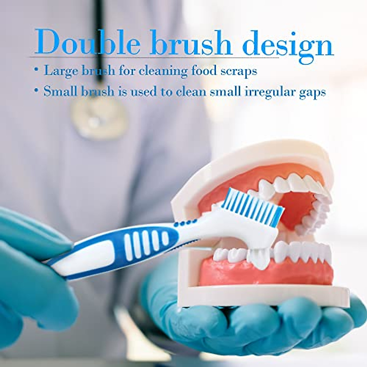 Bvcewilty Denture Brush 4PCS Denture Toothbrushes，Cleaning Brush Double Sided Toothbrush with Multi-Layered Bristles and Rubber Anti-Slip Handle - for Denture Cleaning Care (Green,Purple,Blue,Orange)