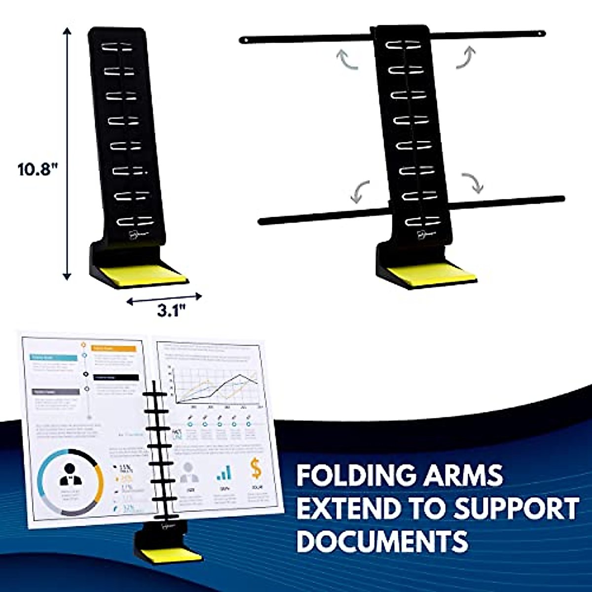 Note Tower Desktop Pro Document Holder - 2 Page Paper Holder, Easy Loading for Fast Typing, Displays Papers & Photos, Organizes Sticky Notes, Includes 50 Sheets 3"x3" Sticky Notes, Black