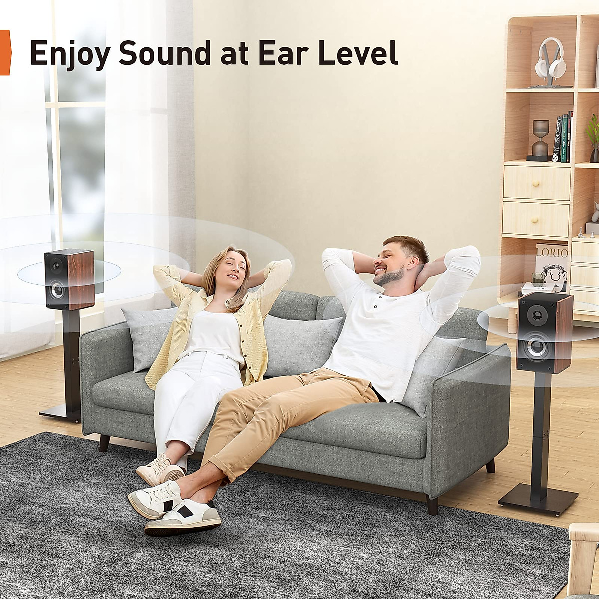 Perlegear Universal Bookshelf Speaker Stands with Aluminum Column for Speakers up to 22 lbs, Speaker Stand Pair with Cable Management, Surround Sound Speaker Stand PGSS9-1 Black