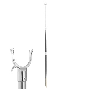 CUCUFA Retractable Clothesline Pole, 51-inch Stainless Steel Pole Telescoping Pole with Hook Long Reach Sticks Fork Clothes Hook Pole for Wardrobe, Clothesline, Hanger