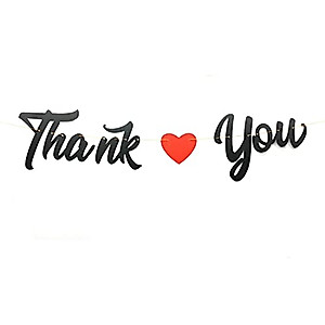 Paity Black Glitter Thank You Banner and signs for employees Engaged Wedding - Bridal Shower Bunting Thanksgiving Photo Booth Props Veterans Pre-Strung